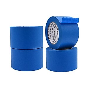 WOD PMT21B Blue Painter’s Tape - 3 inch x 60 yds. (4 Pack). Thick & Wide Masking Tape for Safe Wall Painting, Building, Remodeling, Labeling, Edge Finishing
