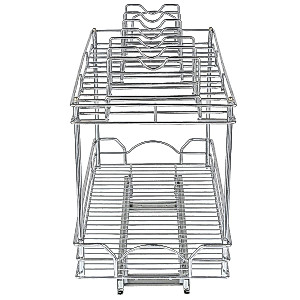 OCG 2 Tier Pull Out Cabinet Organizer for Lid Cookware (11" W x 18" D), Slide Out Kitchen Cabinet Shelves, 2 in 1, Chrome Finish