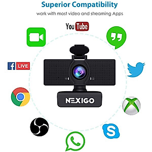 NexiGo N60 1080P Web Camera, HD Webcam with Microphone & Privacy Cover, USB Computer Camera, 110-degree Wide Angle, Plug and Play, for Zoom/Skype/Teams/OBS, Conferencing and Video Calling (Renewed)