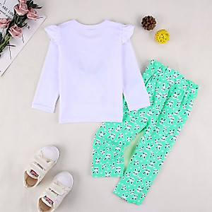 CM C&M WODRO Toddler Kids Baby Girls Easter Outfits Long Sleeve T-Shirt Tops Pants Bunny Clothing Sets (Green, 18-24 Months)