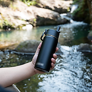 koodee Water Bottle-16 oz Stainless Steel Double Wall Vacuum Insulated Sports Water Bottle with Straw for Girls and Boy (Grass Green)