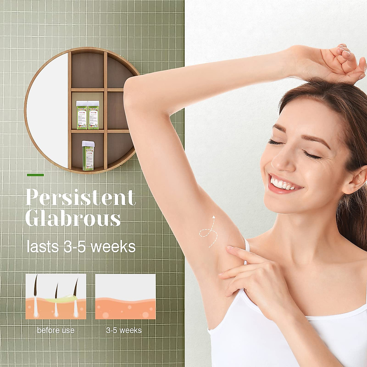 Depilatory Wax Cartridge Roll On for Wax Warmer - PINKZIO Olive Roll On Wax Refills, Wax Roller for Legs and Arms, 3.52 Ounce (Pack of 3) (Not Including Wax Warmer and Strip)