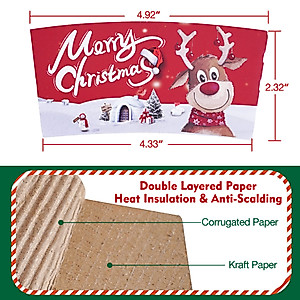 Smarimple Christmas Coffee Cup Sleeves 40 Count Hot Chocolate Cocoa Paper Cup Sleeves, Double-Layer Protective Heat Cold Drinks Insulated for Tea Cold Beverage Fits 12 oz to 20 oz Cups, 5 Designs