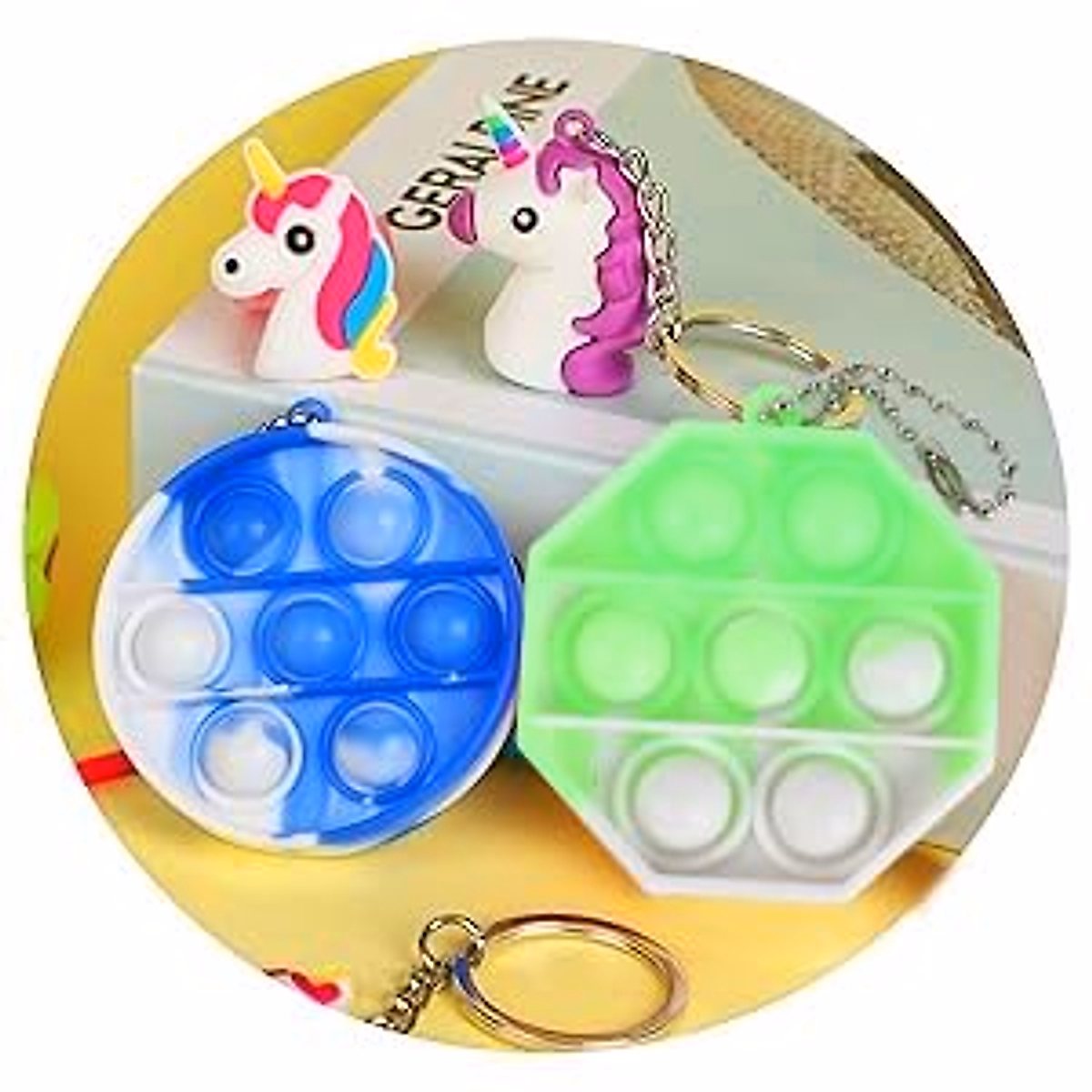 Fidget Purse, Pop Fidget Push It Bubble Popper Unicorn Bag with Bulk Fidget Bracelets Key Chain Stress Relief Toys for Girls Ages 3-12 Gift Easter Basket Stuffers Birthday Party Favor Xmas Stocking