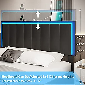 DICTAC Full LED Bed Frame with 4 Storage Drawers and Headboard Modern Full Size Upholstered Platform Bed Frame with Led Lights and USB Ports Faux Leather Full Storage Bed,No Box Spring Needed,Black