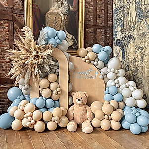 Dusty Blue Brown Balloon Garland Double Stuffed Blue Tan Balloons White Sand Grey Latex Balloons Neutral Balloon Arch Kit For Teddy Bear Baby Shower Boho Birthday Gender Reveal Party Decorations