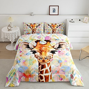 Feelyou Cute Giraffe Comforter Set Twin Size Kids Colorful Bubble Bedding Set Cartoon Style Comforter for Women Men Kawaii Animal Quilt Set 2Pcs