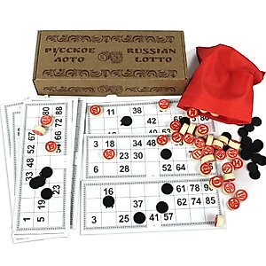Russian Loto Family Game - Bingo Game for Adults - Tombola Games - Russian Lotto Game with Wooden Barrels, Bingo Cards and Chips - Board Games