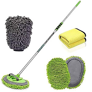Wontolf 62'' Car Wash Brush with Long Handle Chenille Microfiber Car Wash Mop Kit Mitt Car Washing Brush Cleaning Kits Car Care Kits Scratch-Free Replacement Head Towels for Cars RV Truck Boat
