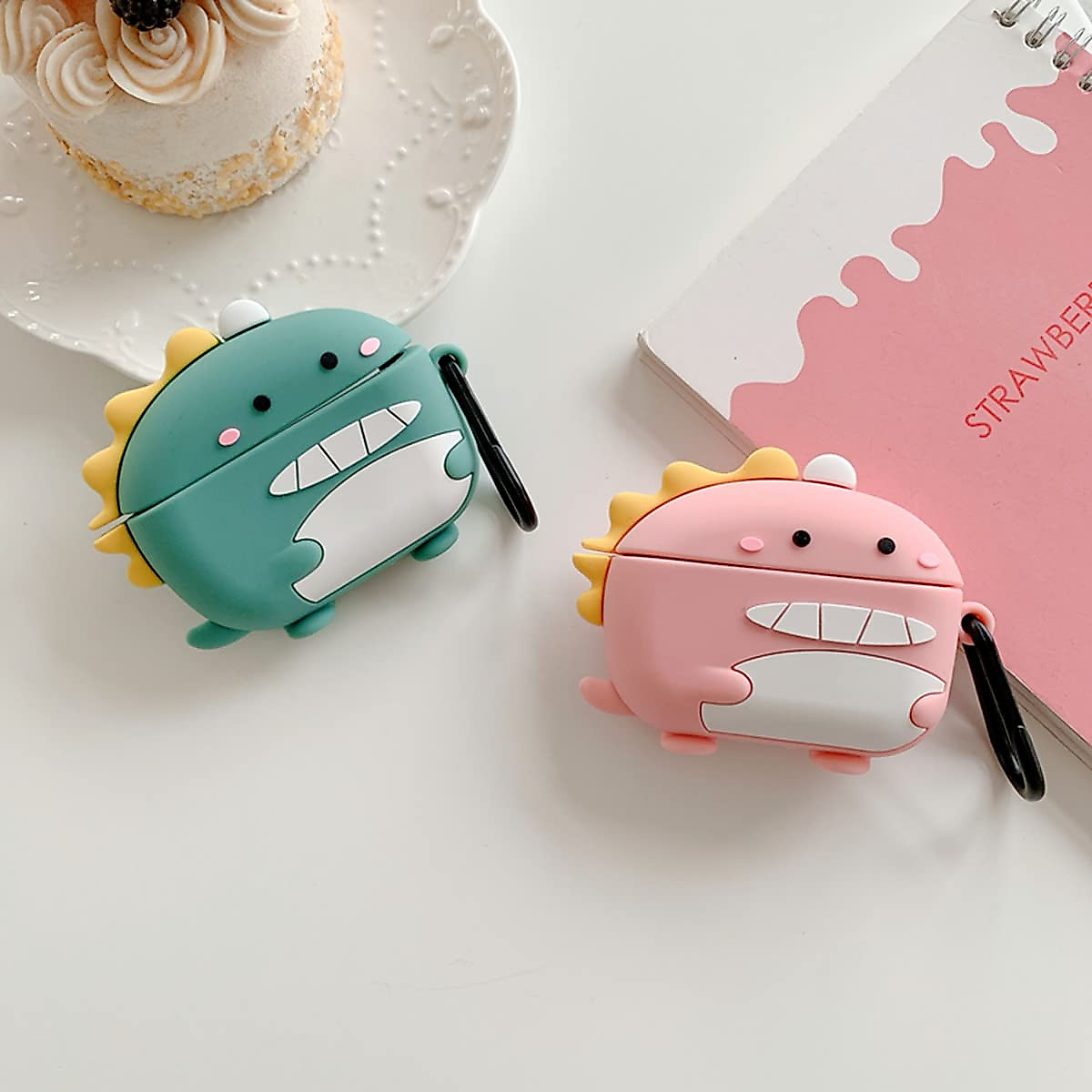 AOLABOKY for Beats Studio Buds+ (2023 Released),3D Cute Cartoons Anime Full Body Earphone Protective Cover with Keychain for Beats Studio Buds Plus (Green Dinosaur)