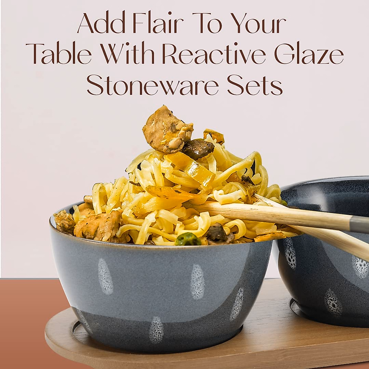 American Atelier 3 Stoneware Snack Bowls with Bamboo Serving Tray | 4-Piece Snack Serving Set | Small Serving Bowl for Candy, Nuts, Salsa, and Appetizers | Chips and Dips Snack Tray for Party