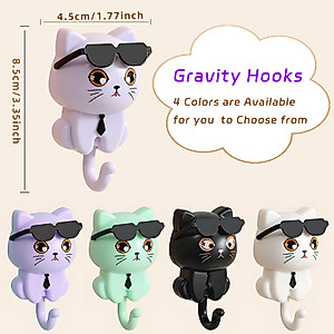 SHBLOMK Adhesive Coat Hooks Key Holder, Creative Adhesive Cute Cat Key Hook, Home Storage Utility Wall Decorations for Hanging Hat, Key, Towel, Scarf, Bags, Punch Free (Black)