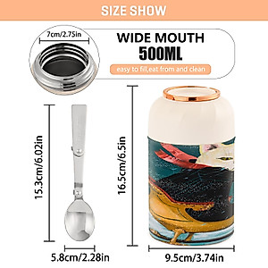 CUPADA Sled Funyy Cat Food Jar, Cute Pets White Insulated Hot Food Jars Vacuum 17OZ with Folding Spoon for Work Trip Picnic Camping