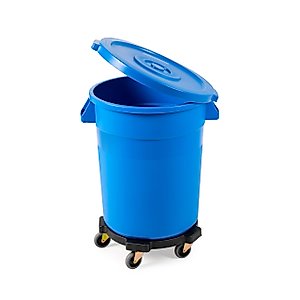 Trash Can With Lid And Dolly Round Ingredient Storage Containers Recycling Bin Kitchen Garbage Can Office Garbage Can Trash Barrel Plastic Barrel Yard Waste Bin Outdoor Trashcan (Blue, 20 Gallon)