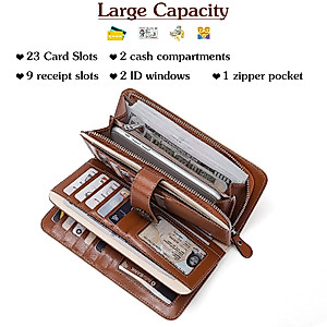 BOSTANTEN Laptop Backpack Purse for Women Genuine Leather Backpack Travel Bag and Womens Wallet Genuine Leather Large Capacity Wristlet Clutch Purse Credit Card Holder with RFID Blocking Beige-Brown