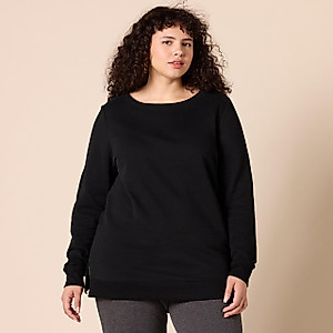 Amazon Essentials Women's Open-Neck Fleece Tunic Sweatshirt, Black, Medium