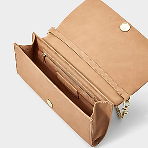 KATIE LOXTON Kayla Womens Small Vegan Leather Quilted Convertible Chain Crossbody Clutch Handbag Purse Tan