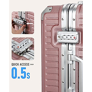 FIGESTIN Carry on Luggage Airline Approved, Aluminum Frame Hard Shell Suitcases with Wheels,100% PC Lightweight, No Zipper Suitcase TSA Approved, 20" Carry-On(Rose Gold)