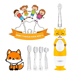 YUNCHI Baby Toothbrush, Toddler Toothbrush Age 0-4 Years, K3 Sonic Baby Electric Toothbrush with LED Smart Timer, BPA Free Baby Toothbrush 0 Months and up, Baby Toddler Electric Toothbrush 4 Heads