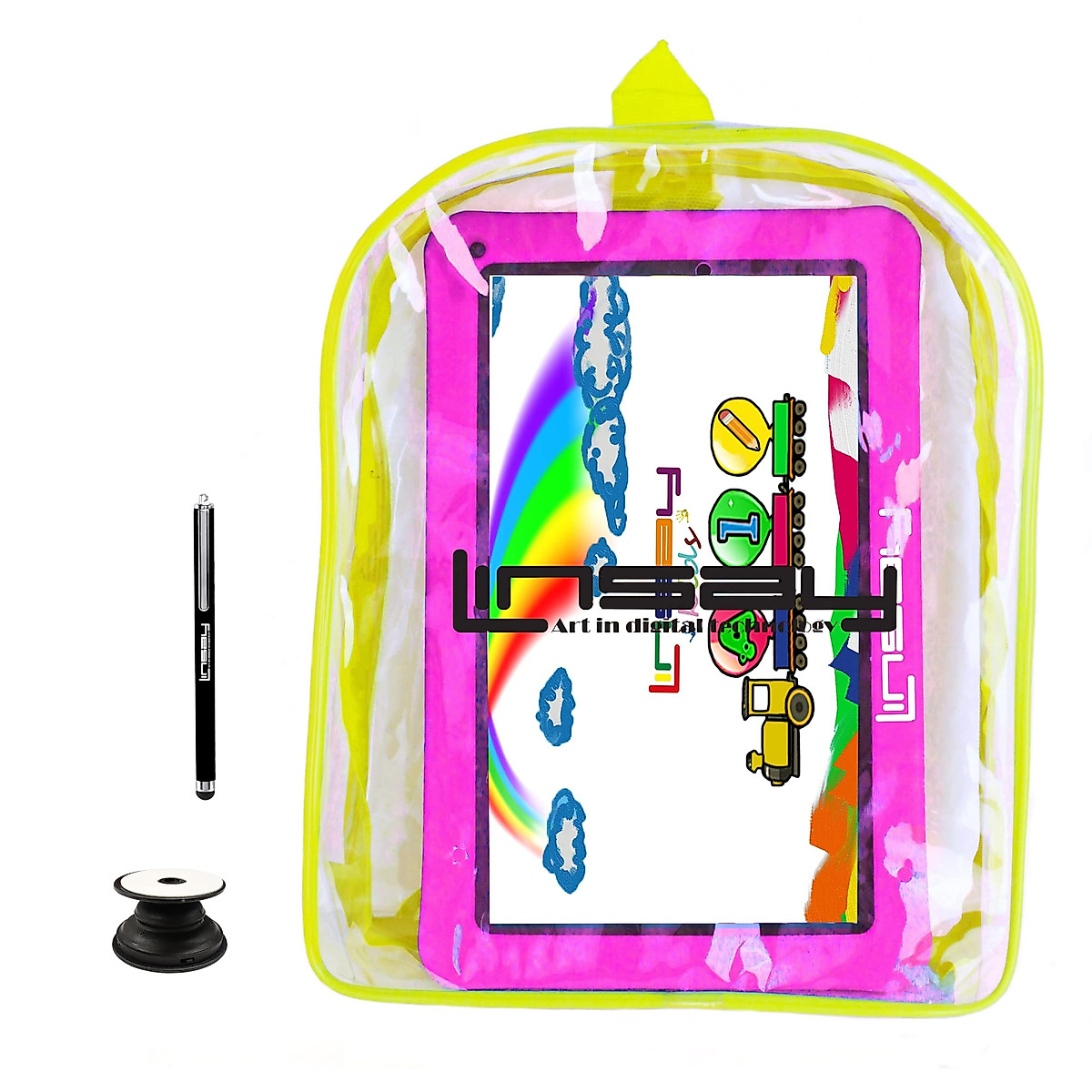 LINSAY 10.1" 1280x800 IPS 2GB RAM 64GB Android 13 Tablet with Kids Pink Defender Case, Backpack, Pop Holder and Pen Stylus