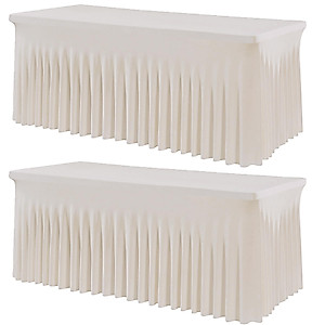 Htper 2 pk Spandex Ivory Table Clothes for 6 Foot Rectangle Tables, Stretch Table Cloths 6 ft Fitted Table Cover Desk Skirt Tablecloth for Parties Weddings Birthday Banquet Baby Shower
