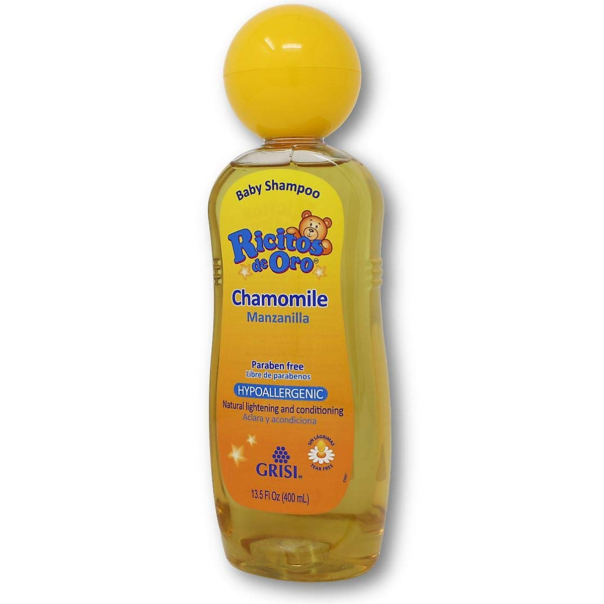 Chamomile Ricitos de Oro Shampoo| Baby Shampoo with Pop-Up Rattle Cap, Paraben Free Product for Baby’s Delicate Hair; 13.5 Fl Ounces