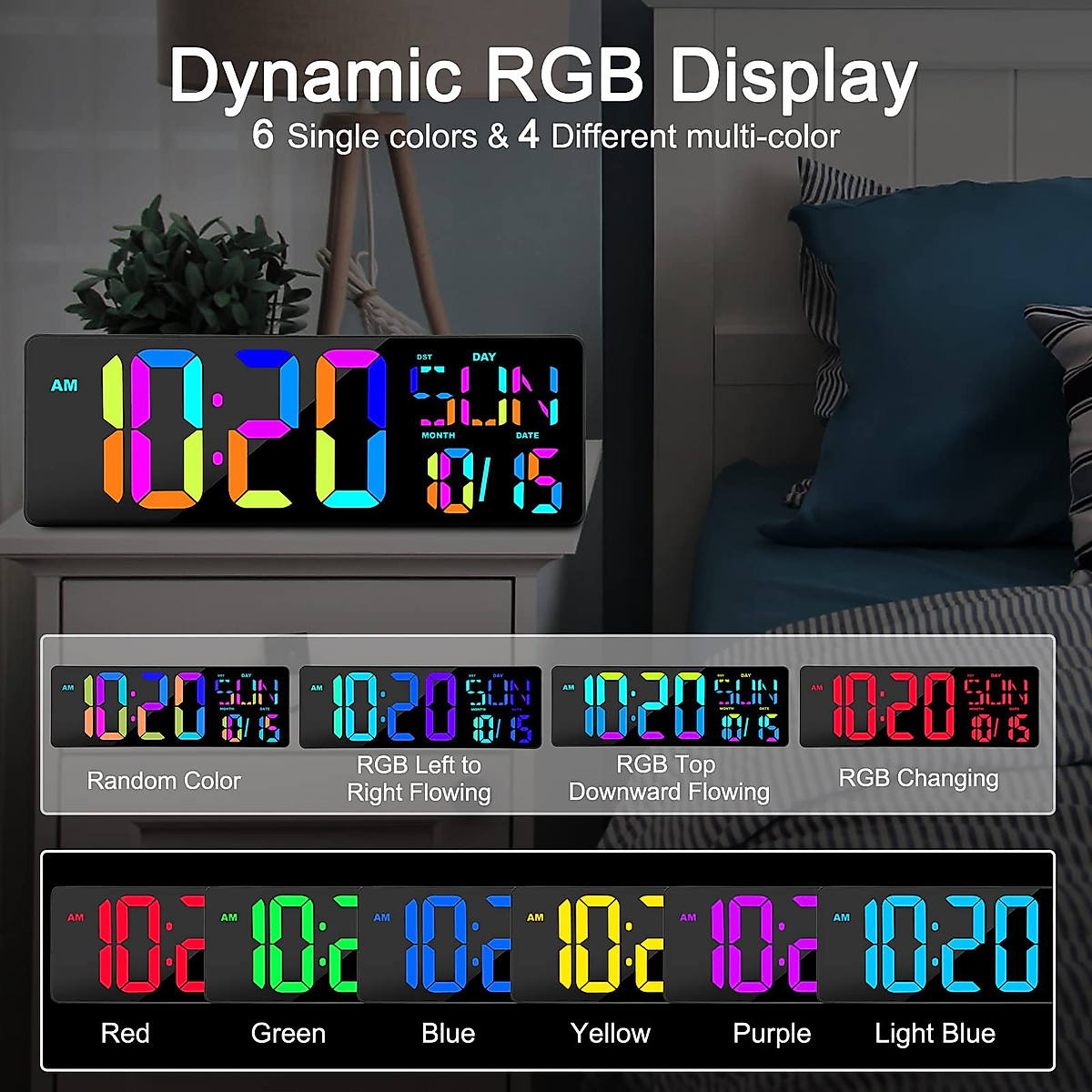 XREXS Large Digital Wall Clock with Remote Control, 17 Inch LED Large Display Count Up & Down Timer, Adjustable Brightness RGB Color Changing Clock Alarm Clock for Home, Gym, Office and Classroom