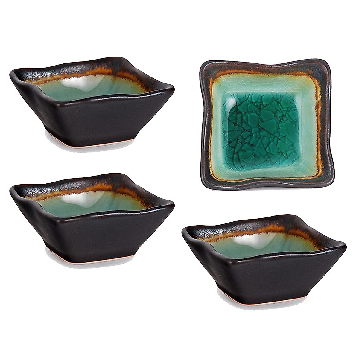 Happy Sales Green Kosui 2-3/4" Square Soy Sauce/Dipping Bowls (Set of 4), Turquoise