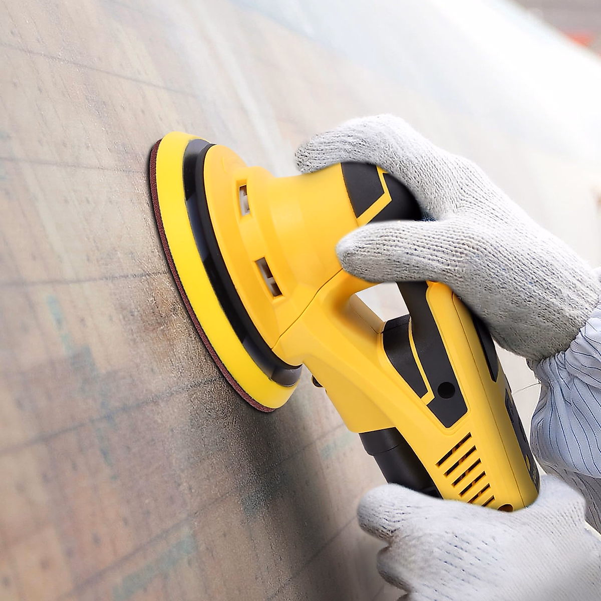 Electric Random Orbital Sander 350W Brushless Motor 3/16 inch Orbit, 110V 6-Inch 10000 RPM Variable Speed Tool for Metal Fabrication, Woodworking Walls and Car Polishing with Plastic Case