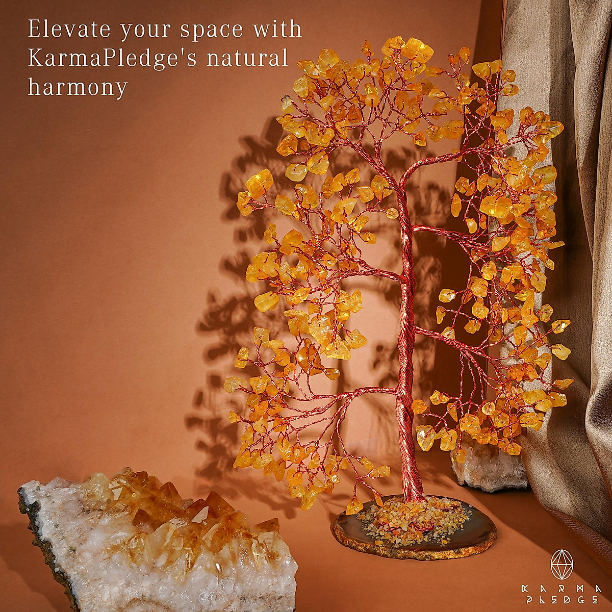 KARMAPLEDGE Citrine Crystal Tree of Life, Healing Crystals and Stones Tree for Home and Office Desk Decoration, Positive Energy, Money, Good Luck, Handmade Feng Shui Spiritual Gifts for Women