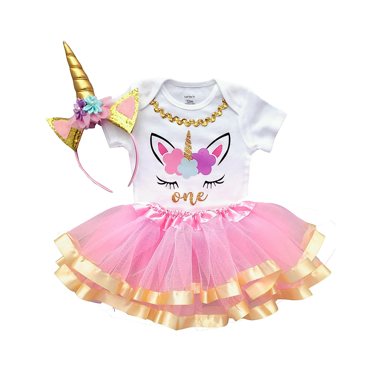 Luke and Lulu Unicorn Birthday Outfit for Baby Girls 3 Piece Tutu Set - 1st Birthday Girl - Pink, Rainbow