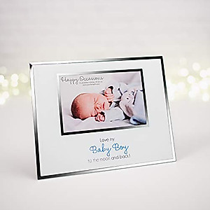 Pavilion Gift Company Love Boy to The Moon and Back 4x6 Newborn Baby Picture Frame, Blue