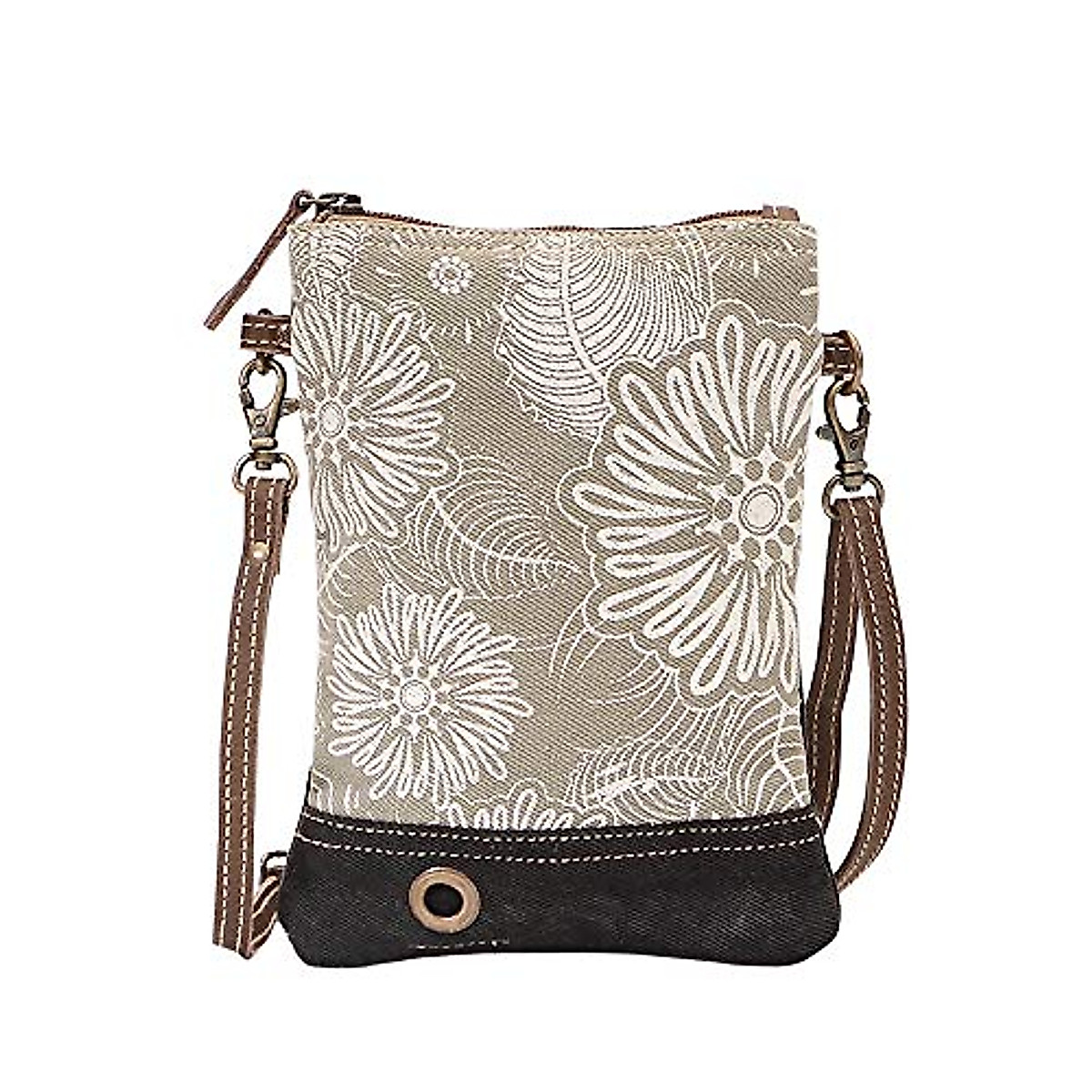 Myra Bag Leafy Upcycled Canvas & Leather Crossbody Bag S-1466
