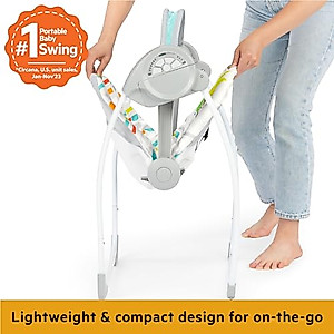 Bright Starts Playful Paradise Portable Compact Automatic Baby Swing with Music, Unisex, Newborn +