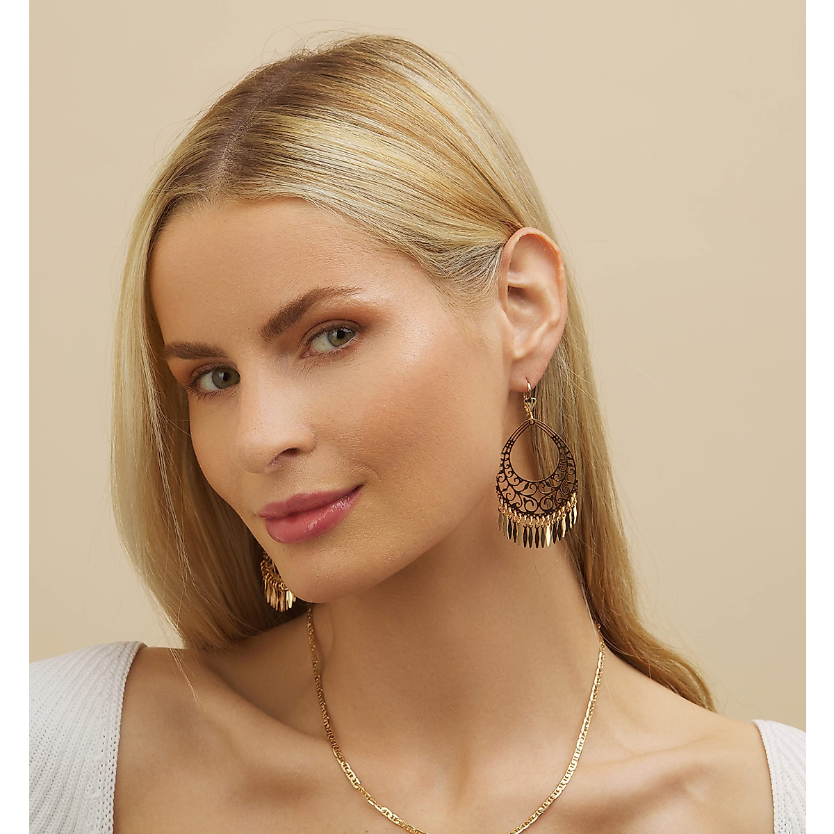 Barzel 18K Gold Plated Filigree Cut-out Dangling Chandelier Earrings - Made in Brazil