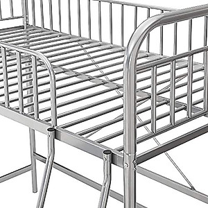 Twin Loft Bed with Full-Length Guardrail and Ladder (Silver)
