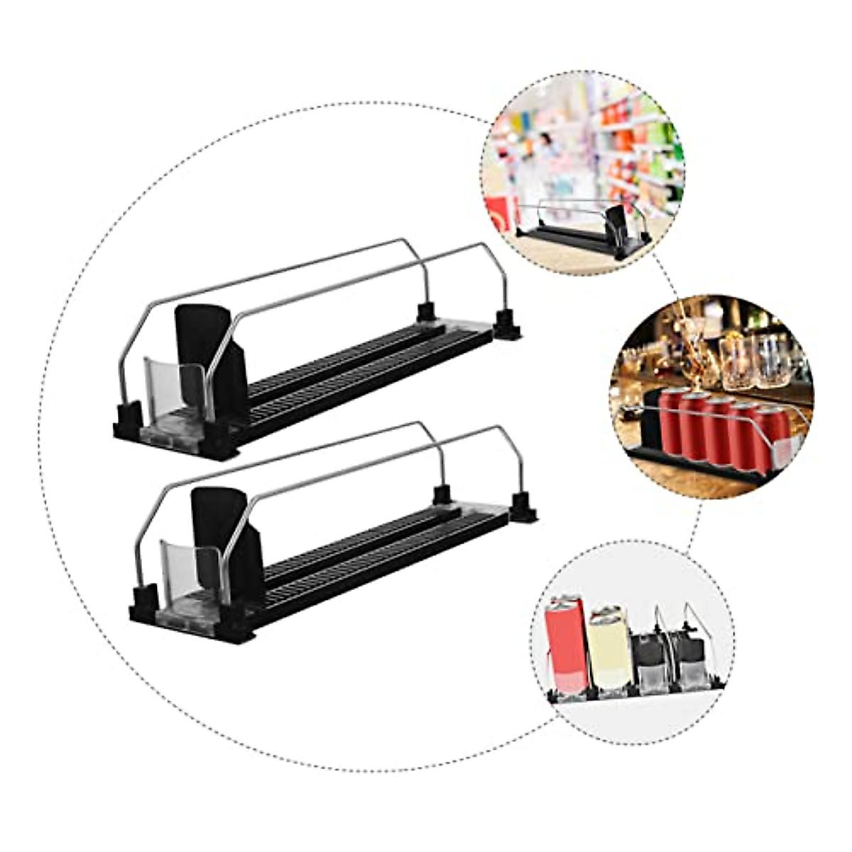 FELTECHELECTR Refrigerator Beverage Shelf Drink Dispenser Fridge Organizer 2pcs Drink Pusher Black Pulley Abs Air Curtain Cabinet Vending Machine Beverage Dispenser Fridge Drink Pusher