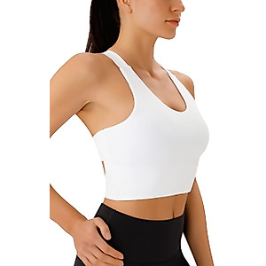 JOYSPELS Sports Bras for Women Extra Comfort Criss-Cross Back Padded Workout Tops for Women Medium Support White
