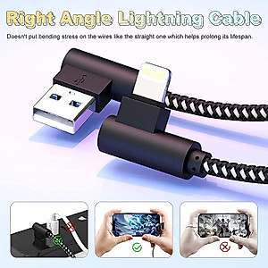 iPhone Charger Cable 10FT Lightning Cable 90 Degree Angled 3Pack Nylon Braided Apple MFi Certified Data Sync Cord for iPhone 13/13Pro/12/11/11Pro/11Max/X/XS/XR/XS Max/8/7/6 (White, 10ft)