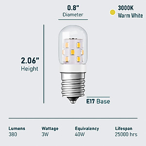 Maelsrlg Microwave Light Bulbs Under Hood 40W Equivalent, E17 LED Bulb Dimmable for Range Hood, 3W 380 Lumens, LED Appliance Light Bulb Over Stove, Warm White 3000K, 4 Pack