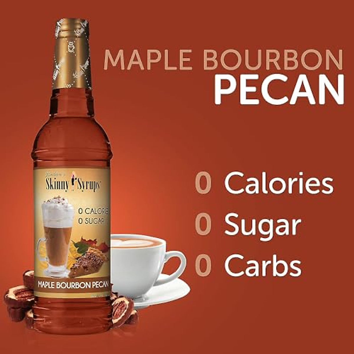 Jordan's Skinny Syrups Sugar Free Coffee Syrup, Maple Bourbon Pecan Flavor Drink Mix, Zero Calorie Flavoring for Chai Latte, Protein Shake, Food and More, Keto Friendly, 25.4 Fl Oz, 1 Pack