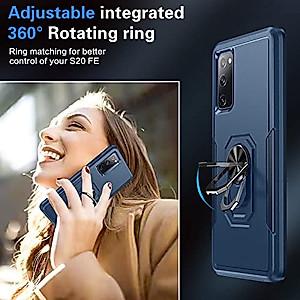 Oneagle for Samsung Galaxy S20 FE Case 5G, [4 in 1 ] S20 Fe 5G Case with [9H Glass Screen Protector+ Lens Protector] Built in [ 360° Ring Stand] Military Shockproof Phone Case for Samsung S20 Fe