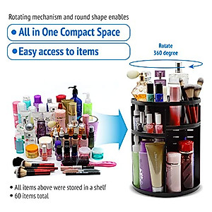 ComFamili Rotating Makeup Organizer 360° Rotating Plastic Shelf with Height Adjustable Trays Waterproof and Washable - Saves Storage Space in Bathroom Vanity top Helps Organize Cosmetics