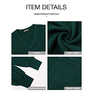 BTFBM Women's Ribbed Long Sleeve Tops 2025 Summer Spring Pullover Knit Casual V Neck Blouses Trendy Loose Fit Tunic Top(Solid Dark Green, Large)