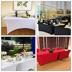 ManMengJi White Spandex Table Cover 6 ft, Stretch Tablecloths for Standard Folding Tables, Universal Rectangular Fitted Table Cloths for Wedding, Banquet, Party and Events