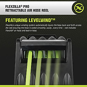 Flexzilla Levelwind Retractable Air Hose Reel, 3/8 in. x 75 ft., Heavy Duty, Lightweight, Hybrid, ZillaGreen - L8306FZ