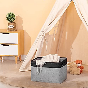 Bliecamile Large Storage Baskets Set,Canvas Baskets for Organizing Shelves,Linen Baskets for Shelves,Office,Room,Book Storage,Large Basket for Storage with Cloth Handles(15×11×9.5-3 Pack,Black&Grey)