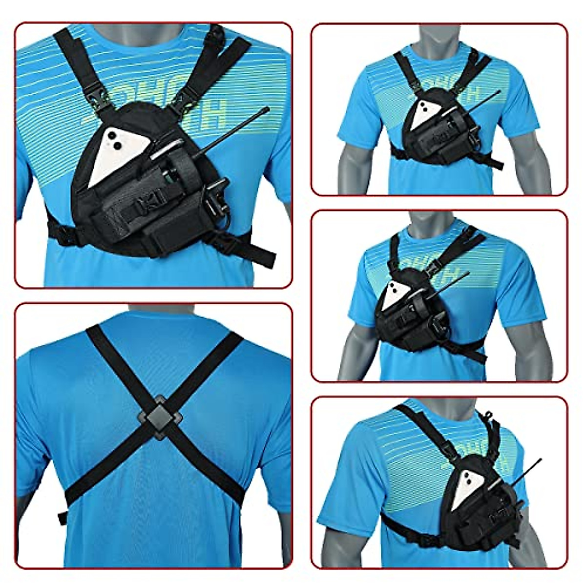 ABBREE Radio Chest Harness Holder Adjustable Shoulder Chest Front Pack Two Way Radio Pouch Holster Vest Rig Walkie Talkie Case for Arcshell Retevis Baofeng UV-5R/5G UV-82 BF-888S ST20