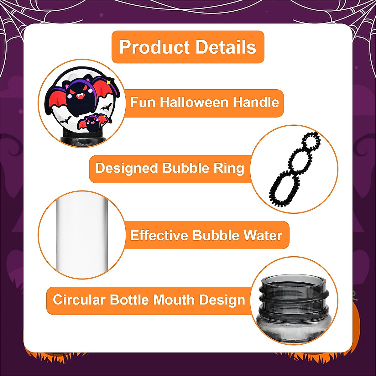24 Pack Halloween Bubble Wands for Kids - Spooky Ghost, Bat, and Pumpkin Designs, Party Favors Bulk with Colorful Bubbles for Trick or Treat, Goodie Bag Stuffers, Birthday Gifts, Carnival Prizes