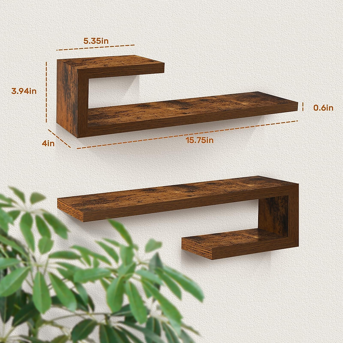 Golden State Art, Floating Shelves, 15.75 in, Brown, Set of 4, Modern Wall Shelves for Wall Decor, Living Room/Bedroom/Kitchen/Home Office, Floating Shelf for Home Storage